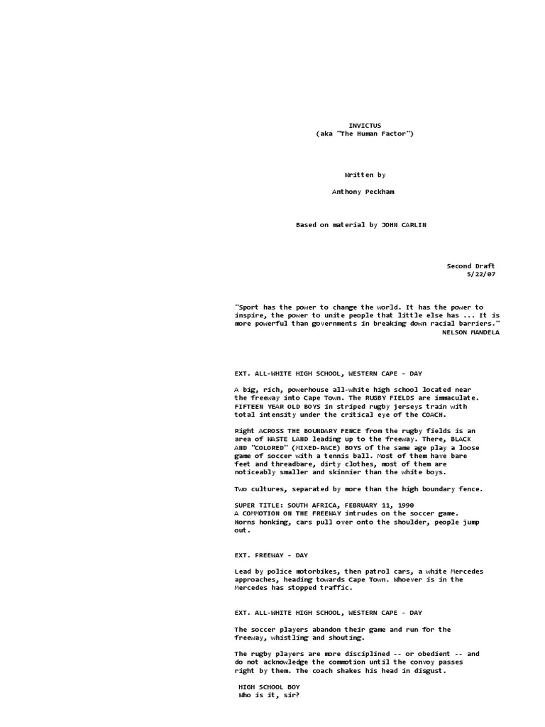 Invictus Script PDF | PDF | South Africa National Rugby Union Team ...