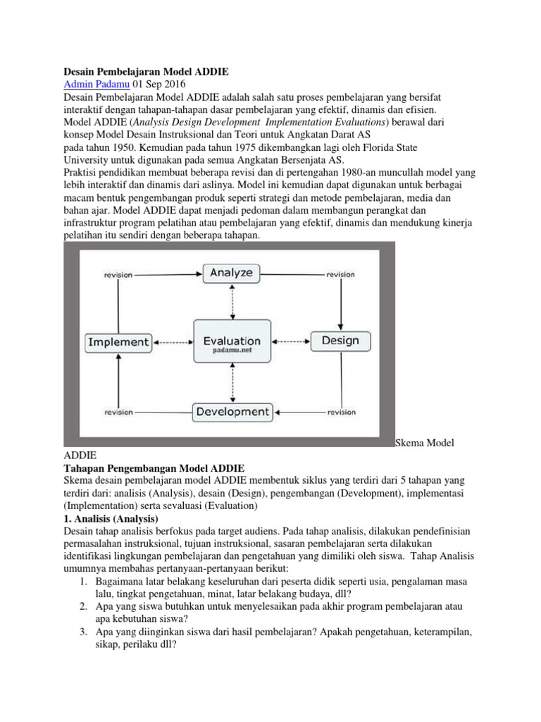 1 Desain Pembelajaran Model ADDIE | PDF