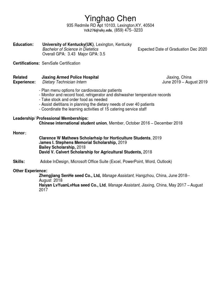 Yinghao Chen Resume | PDF