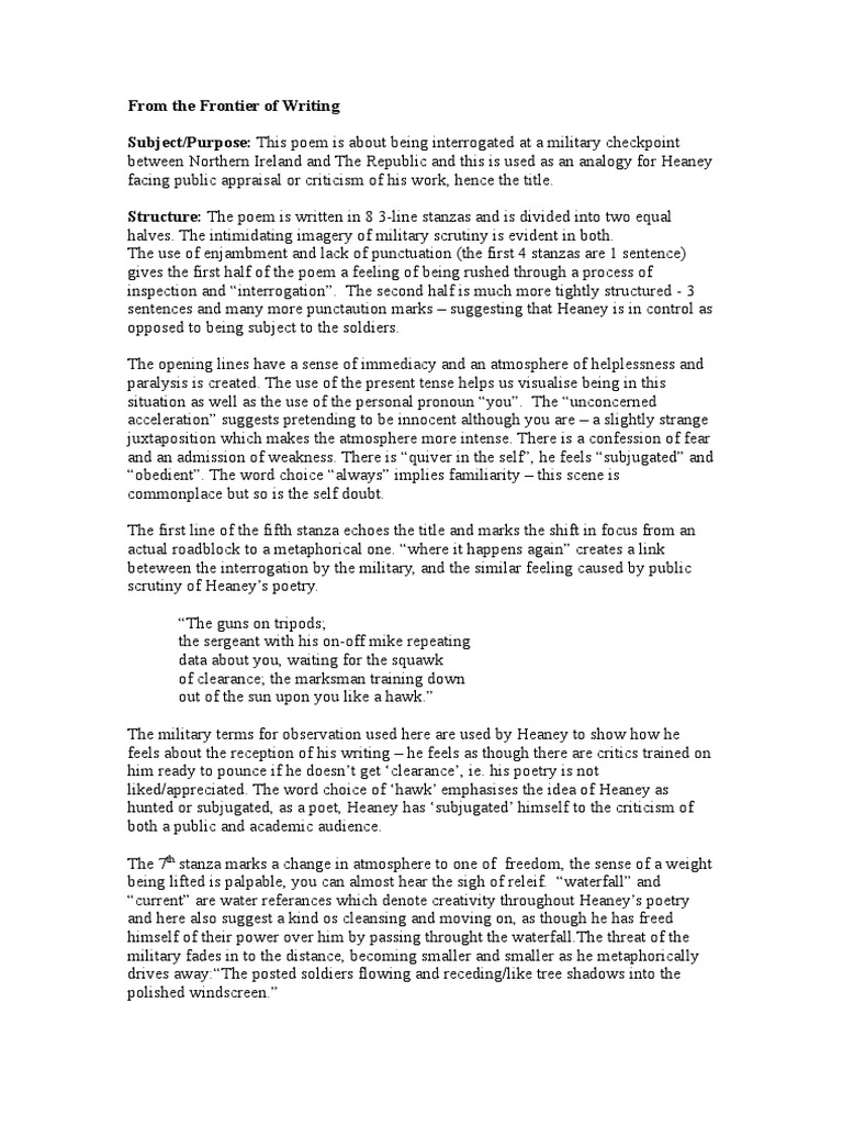 Heaney - From The Frontier of Writing Analysis | PDF | Poetry