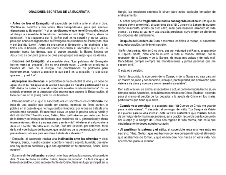 Oraciones Secretas en la Eucaristía | PDF | eucaristía | Oración