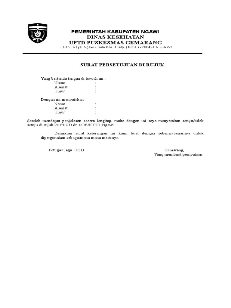 Surat Persetujuan Di Rujuk | PDF