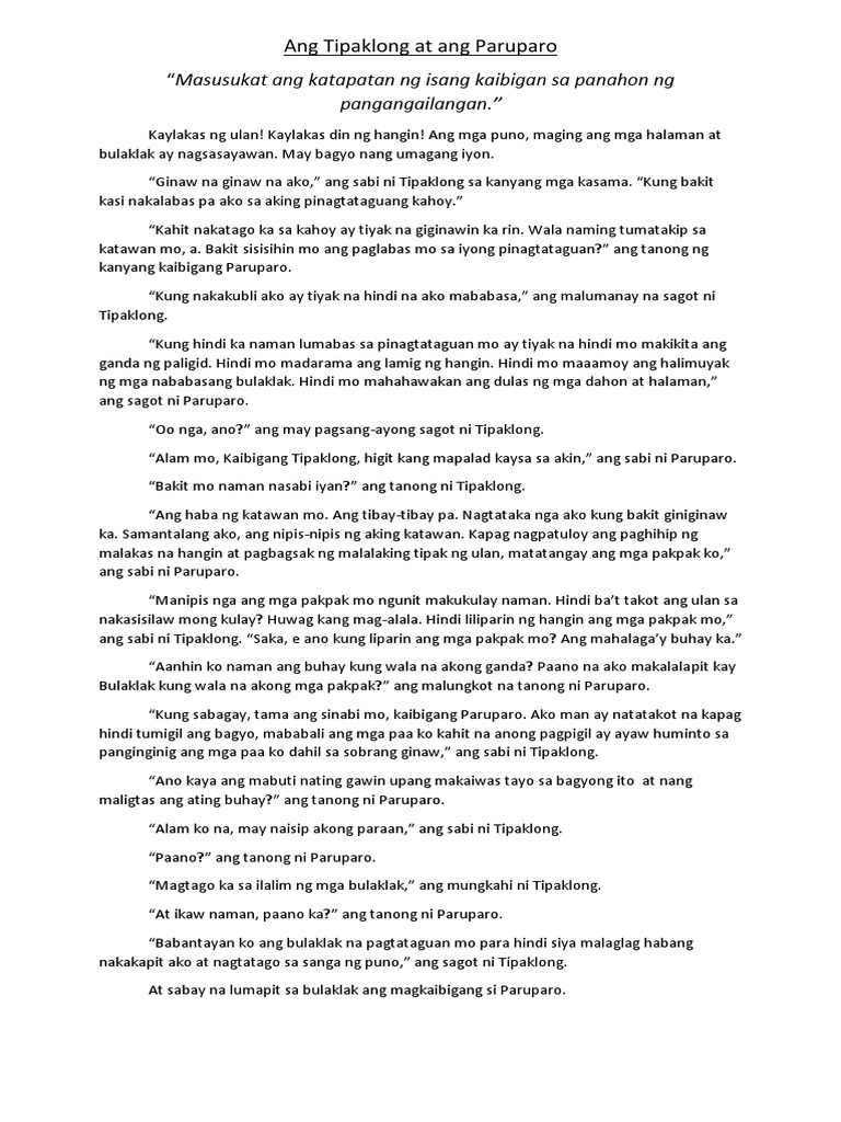 Ang Tipaklong at Ang Paruparo | PDF