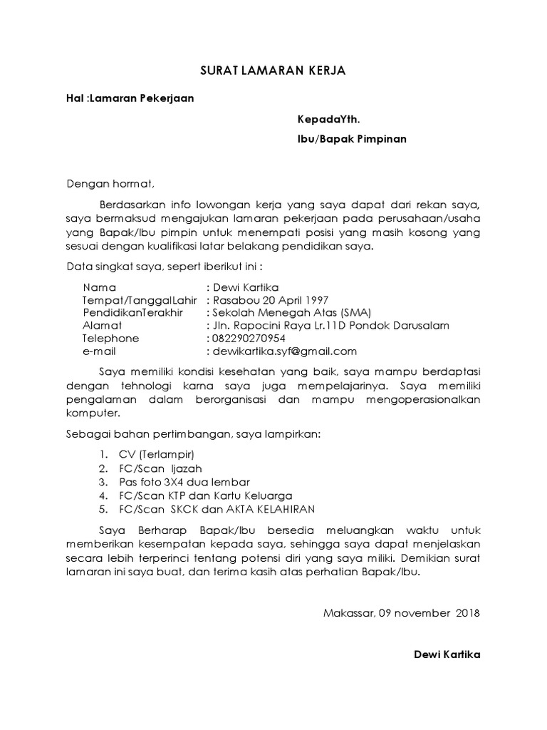 Surat Lamaran (Soft File) | PDF