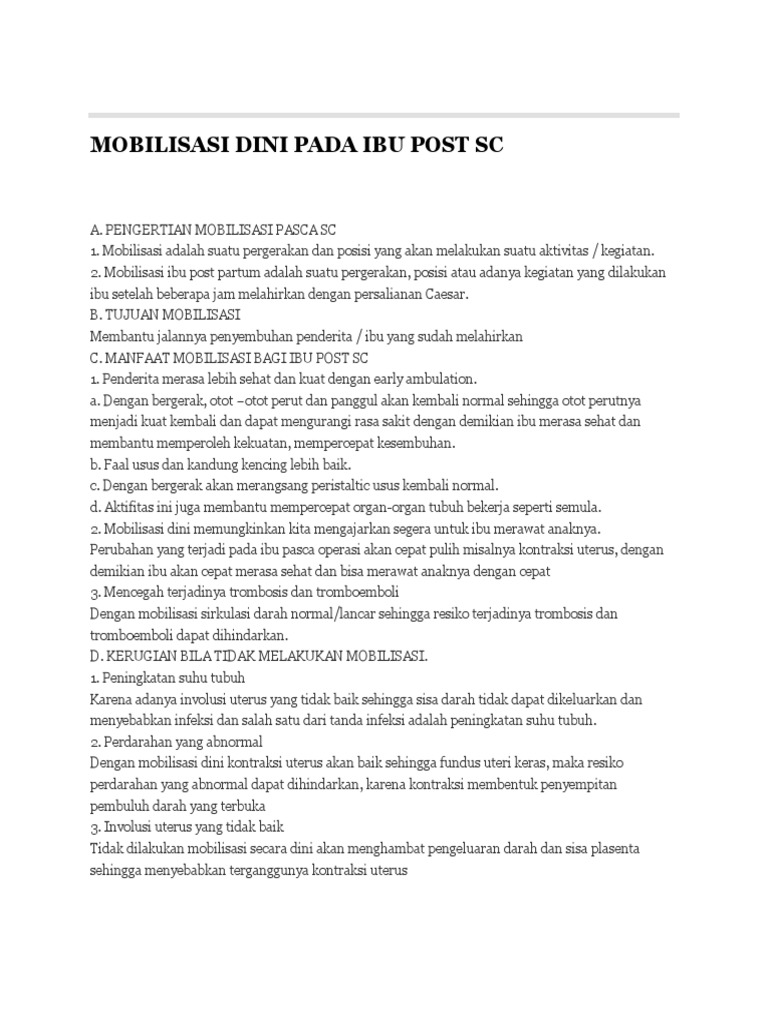 Mobilisasi Dini Pada Ibu Post | PDF