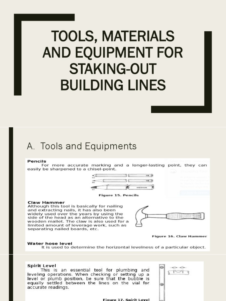 Tools, Materials and Equipment For Staking-Out Building | PDF