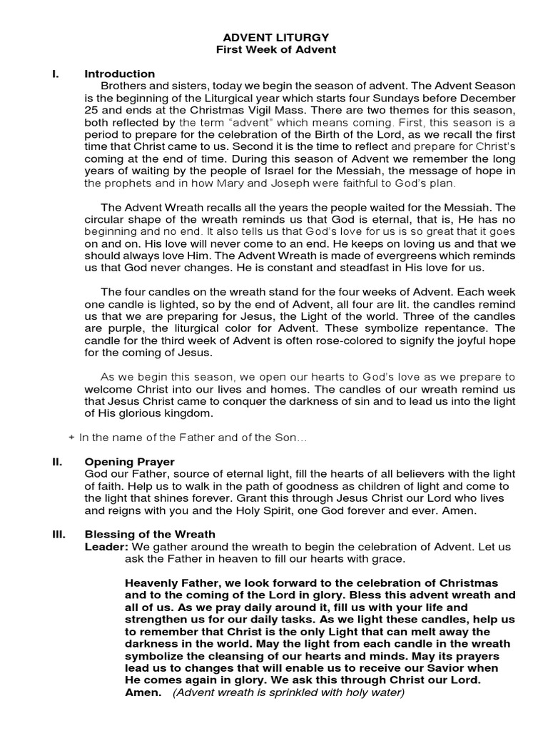 First Week Advent Liturgy and Prayers | PDF | Advent | Wreath