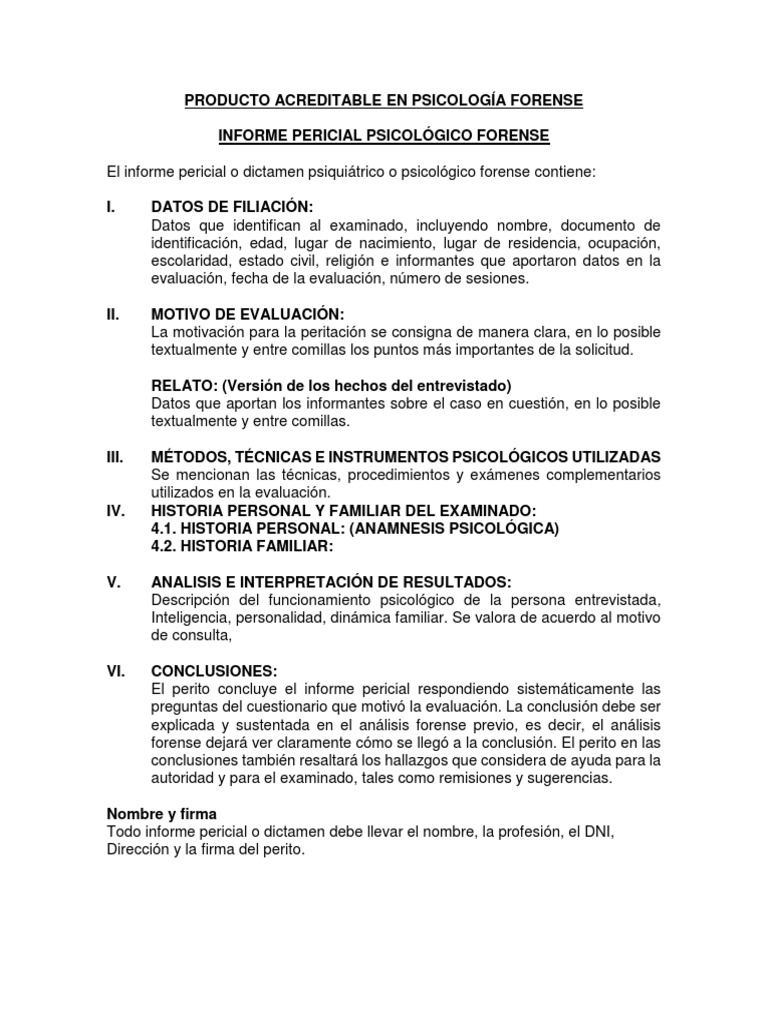 Informe Pericial Psicológico Forense | PDF