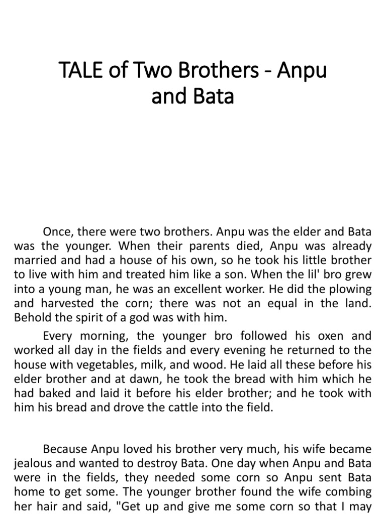 TALE of Two Brothers - Anpu and Bata | PDF