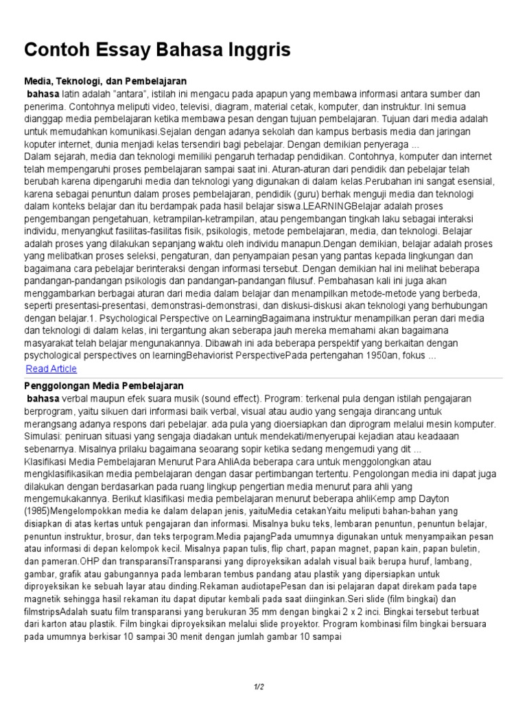 Contoh Essay Bahasa Inggris | PDF