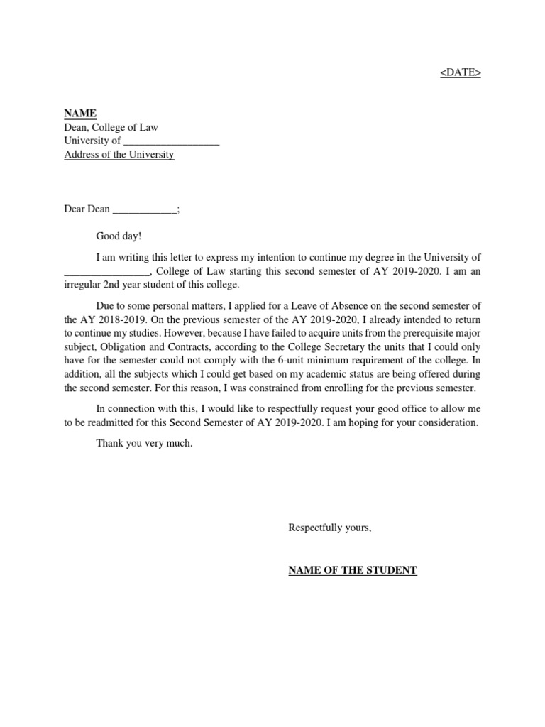 Readmission Request for College Law Student | PDF | Career & Growth