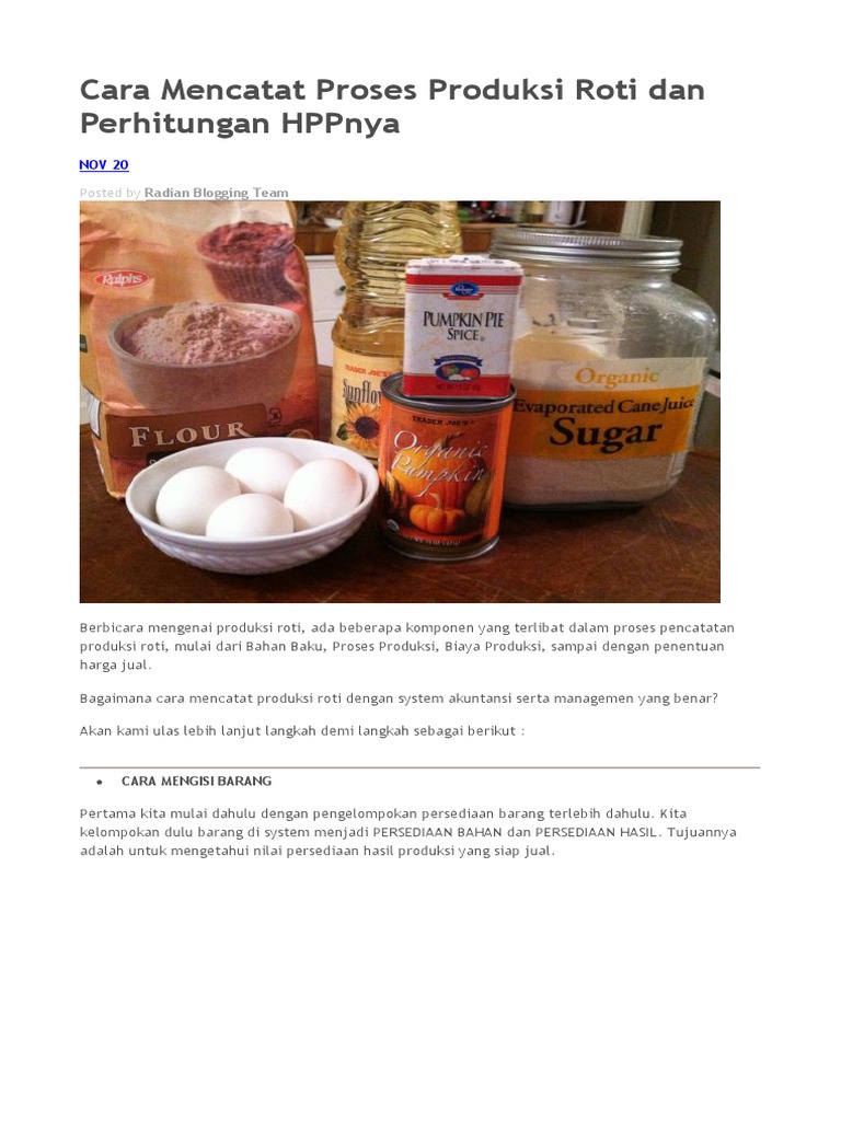 Cara Mencatat Proses Produksi Roti Dan Perhitungan | PDF