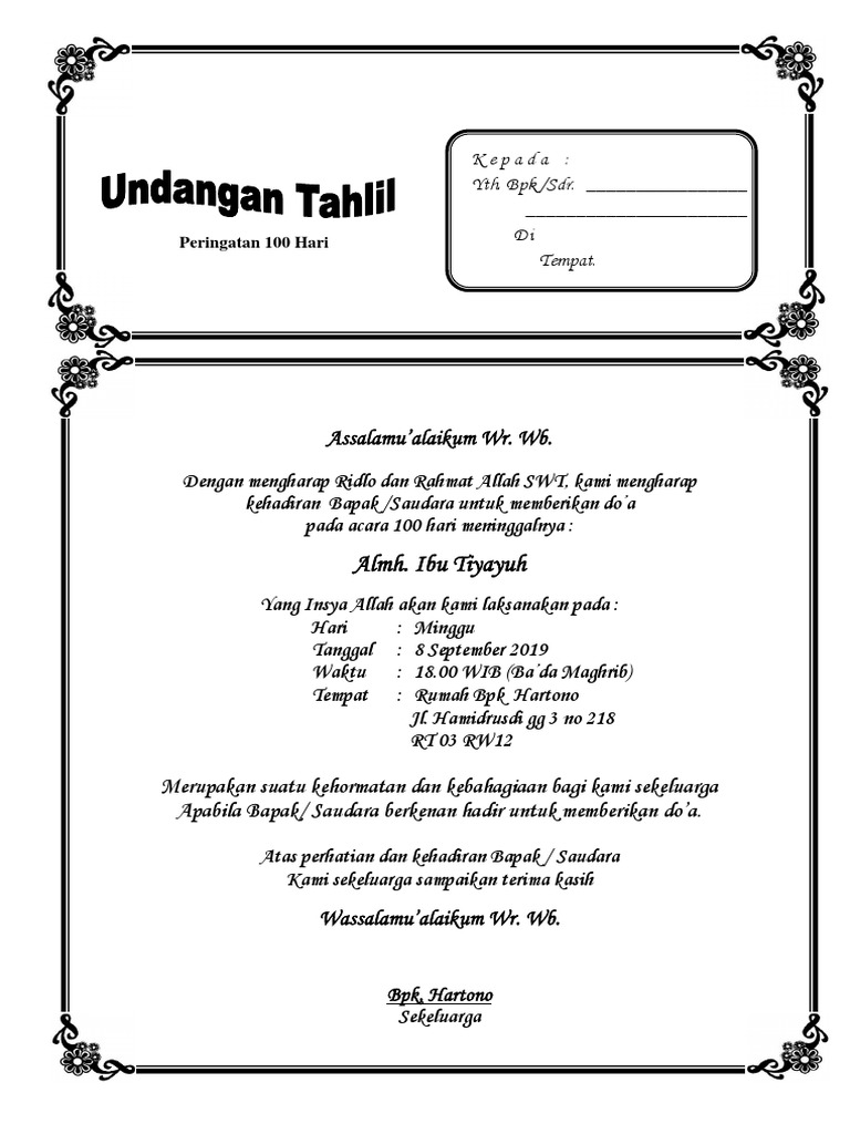 Template Undangan Tahlil | PDF
