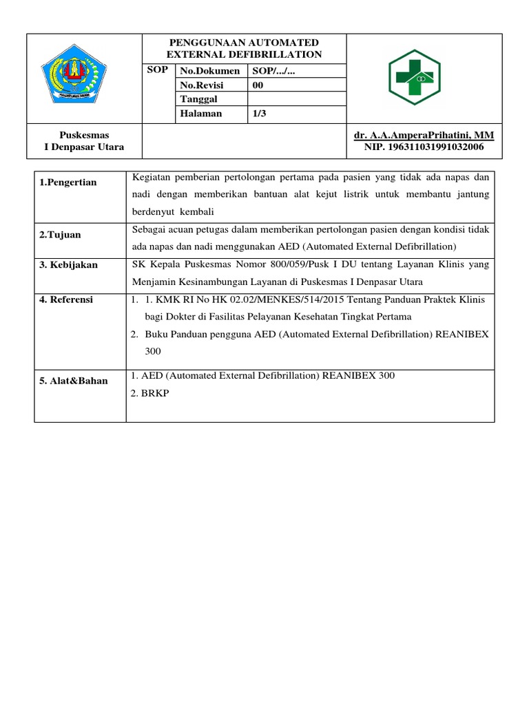 Sop AED (Sudah Isi Bagan) | PDF