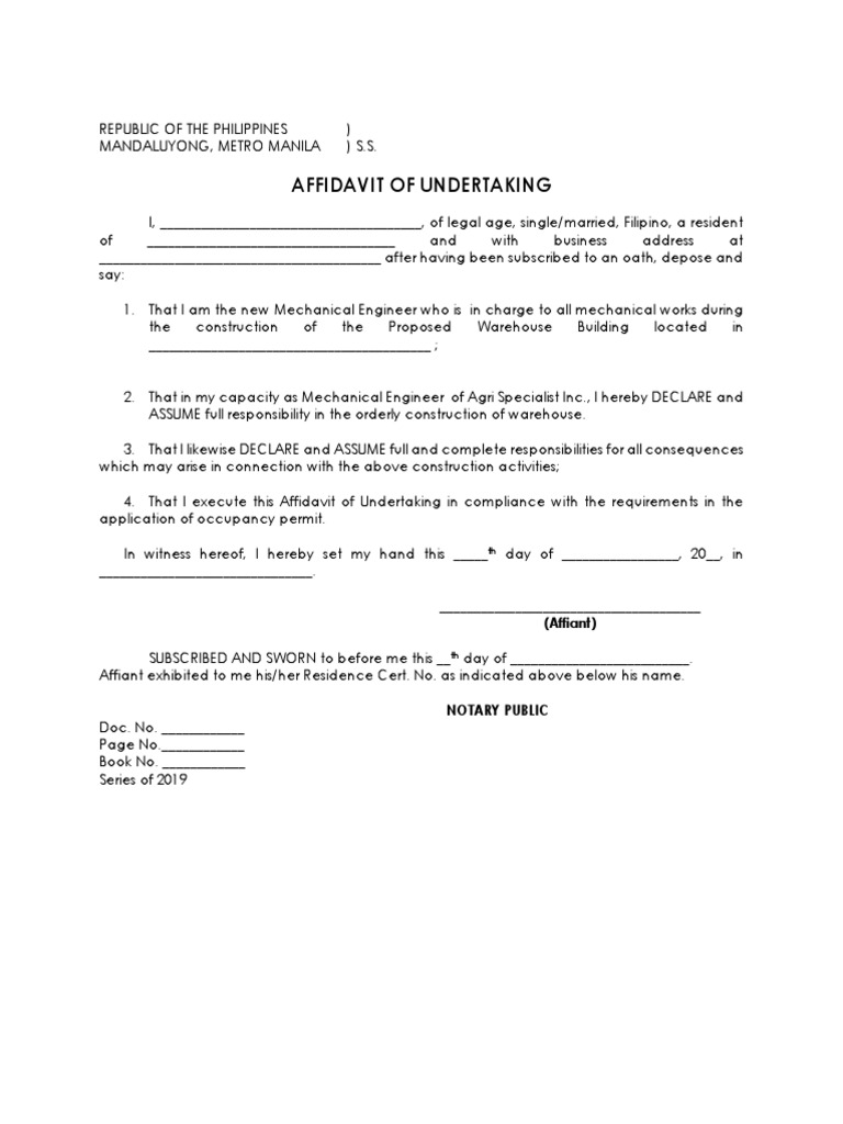 Affidavit of Undertaking | PDF