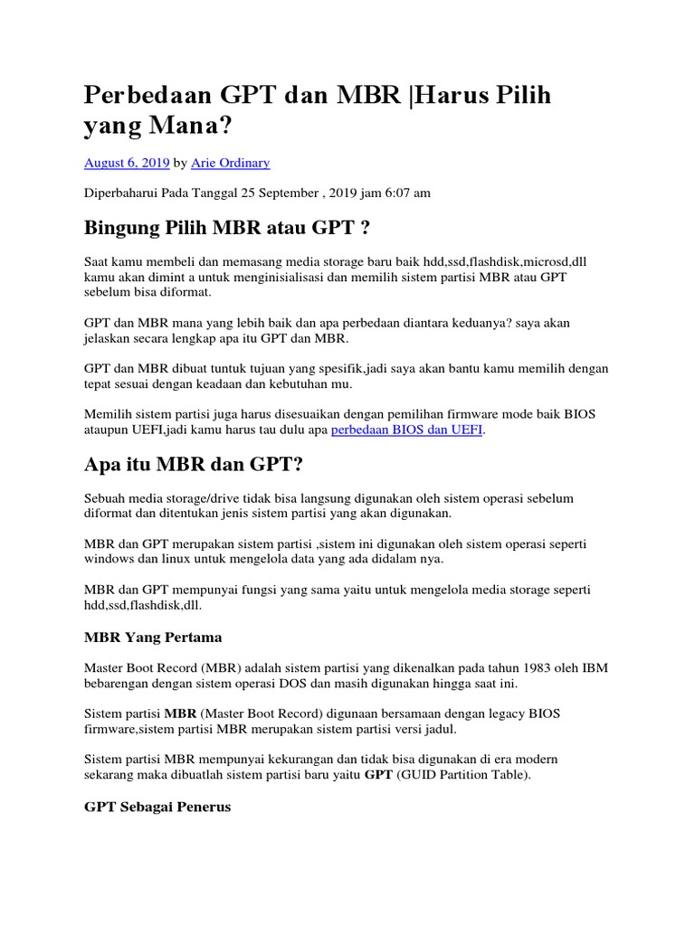 Perbedaan GPT Dan MBR | PDF