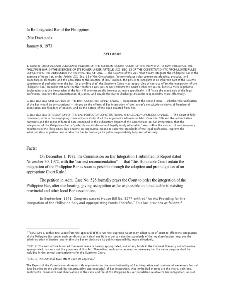 Integration of the Philippine Bar, 1973 | PDF | Bar Association | Law
