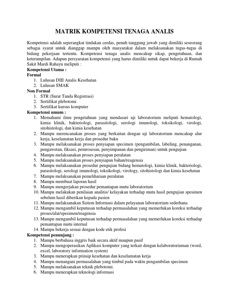 Matrik Kompetensi Tenaga Analis | PDF