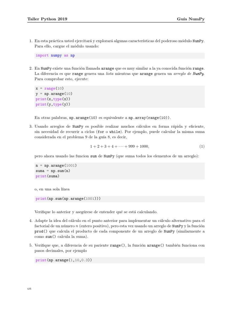 Guia Numpy PDF | PDF | Función (Matemáticas) | Programación de computadoras Guia Numpy PDF | PDF | Función (Matemáticas) | Programación de computadoras