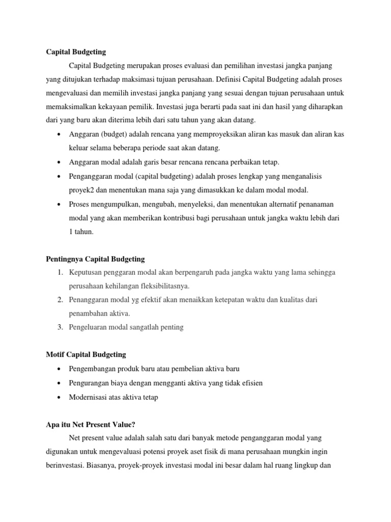 Capital Budgeting and The Case For NPV | PDF | Pengelolaan Keuangan & Uang
