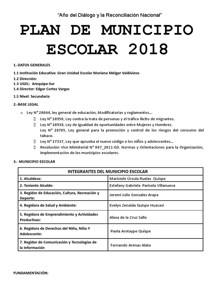 Plan de Municipio Escolar 2018 | PDF | Alcalde | Democracia