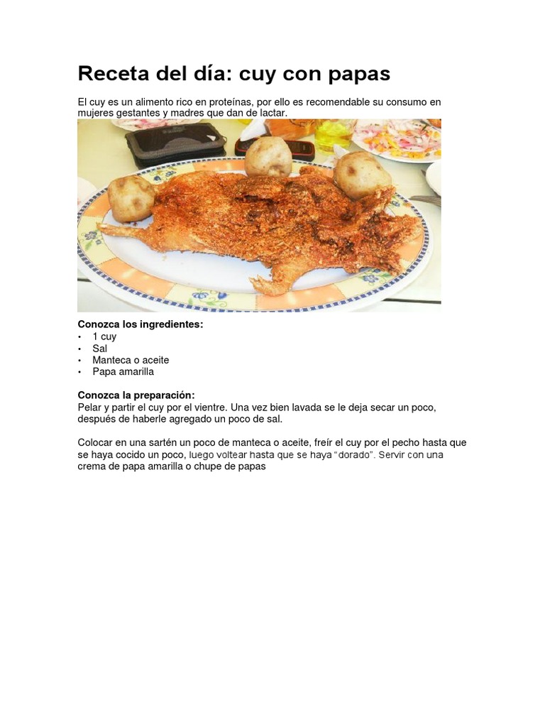 Receta Cuy Con Papas | PDF | Cuisine Of The Americas | Western Cuisine