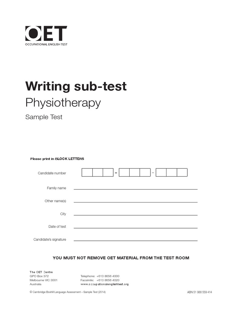 Writing Physiotherapy Sample Test 2 2014 PDF | PDF | Health Sciences ...