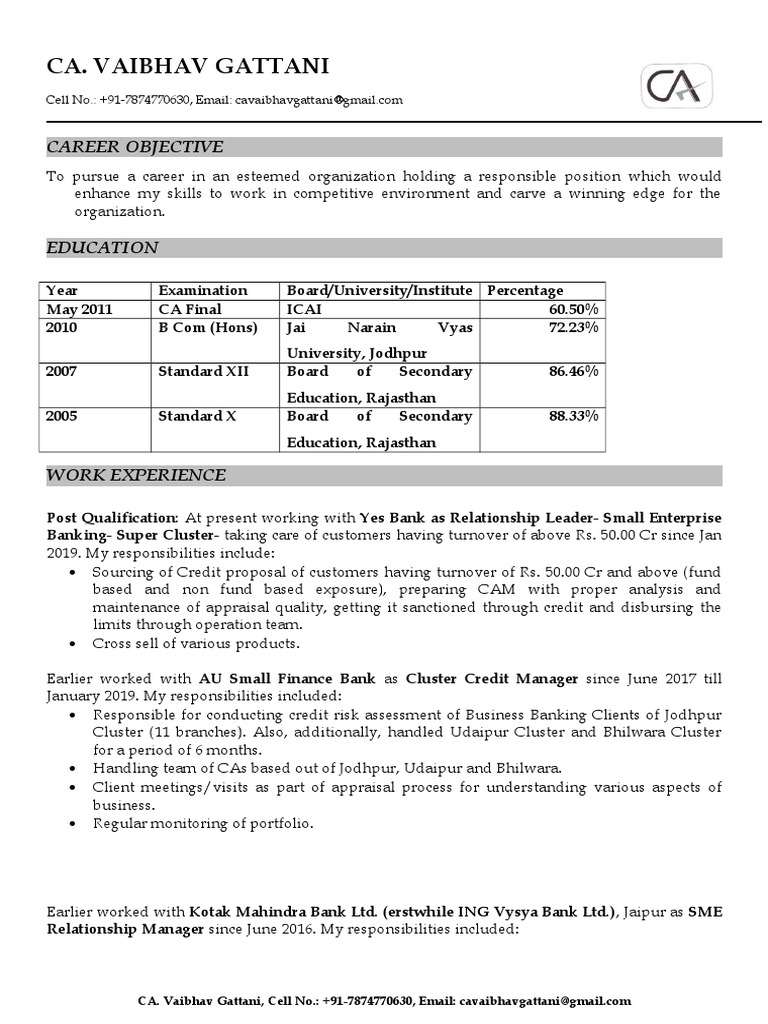 CV - Ca. Vaibhav Gattani | PDF | Banks | Economies