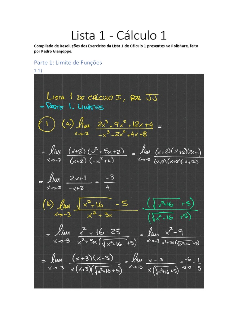 Resolucao 1º Lista Calculo Usp PDF | PDF