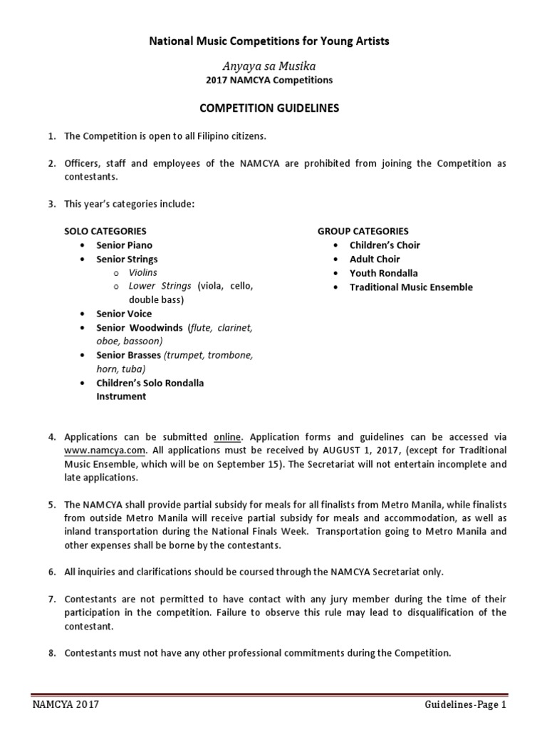 Namcya Guidelines 2017 | PDF | Musical Instruments | Performing Arts