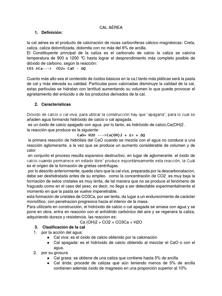 Cal Aérea | PDF | Caliza | Sustancias químicas