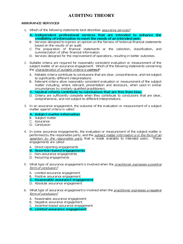 Auditing Theory-2018 | PDF | Financial Audit | Internal Control