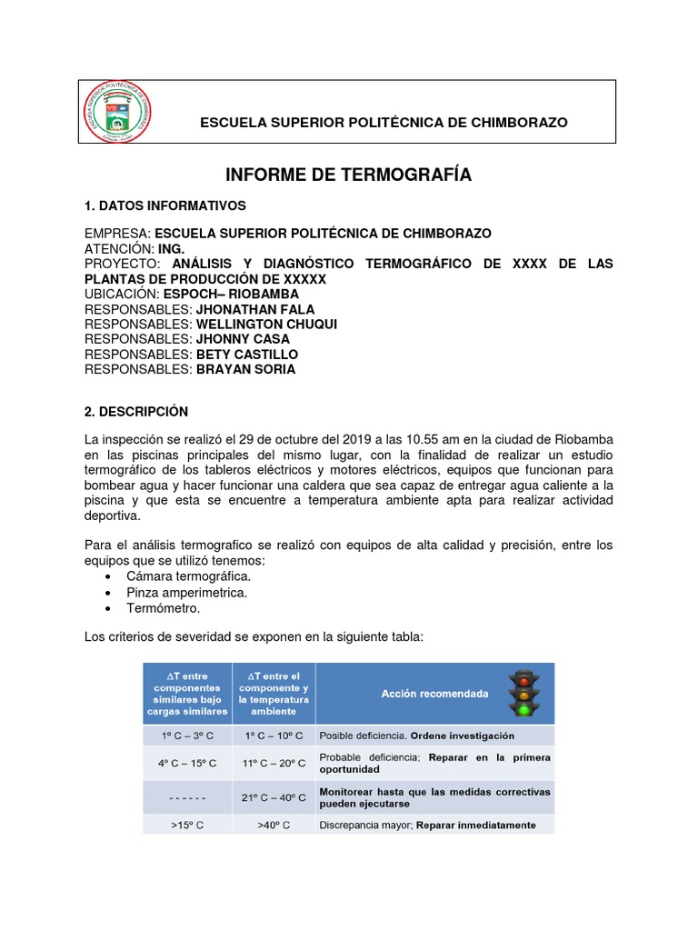 Modelo de Reporte Termográfico Real | PDF | Cantidades fisicas ...