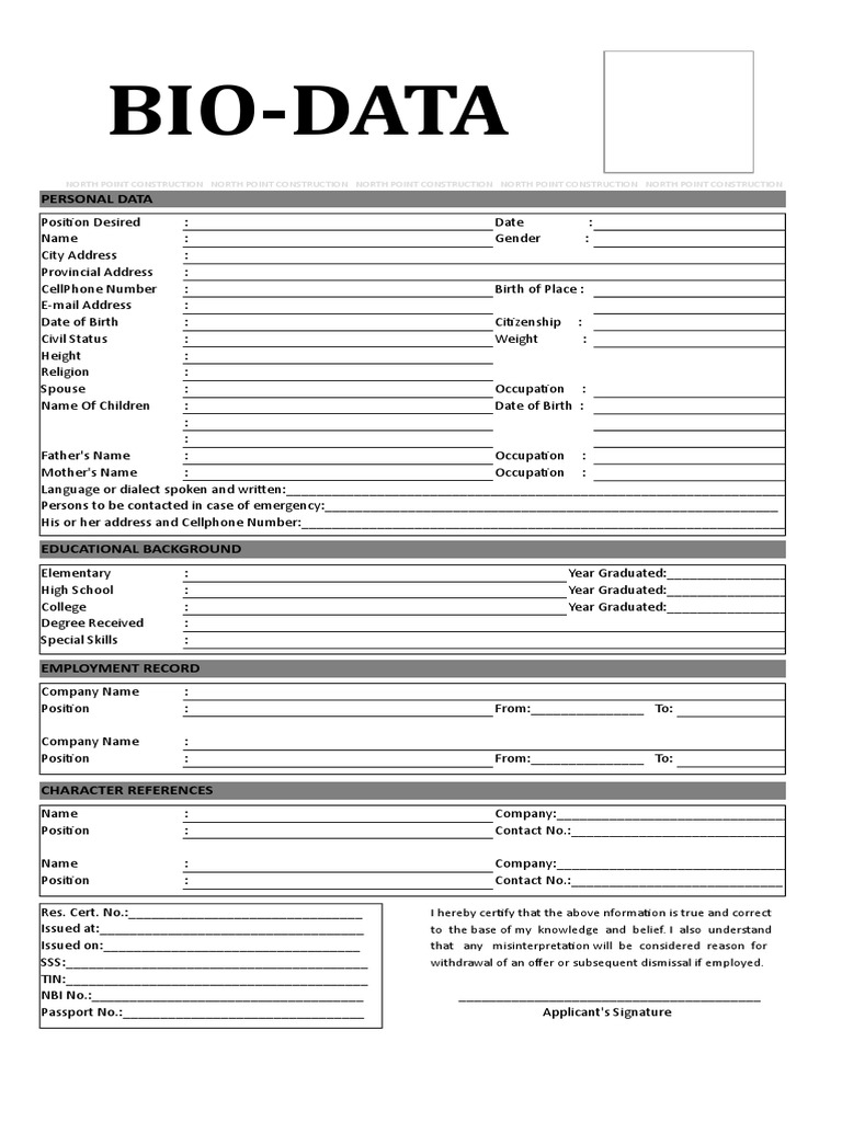 New Bio Data Form | PDF | Government And Personhood