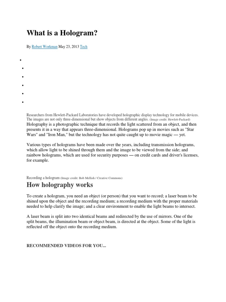 What Is A Hologram | PDF | Holography | Optics