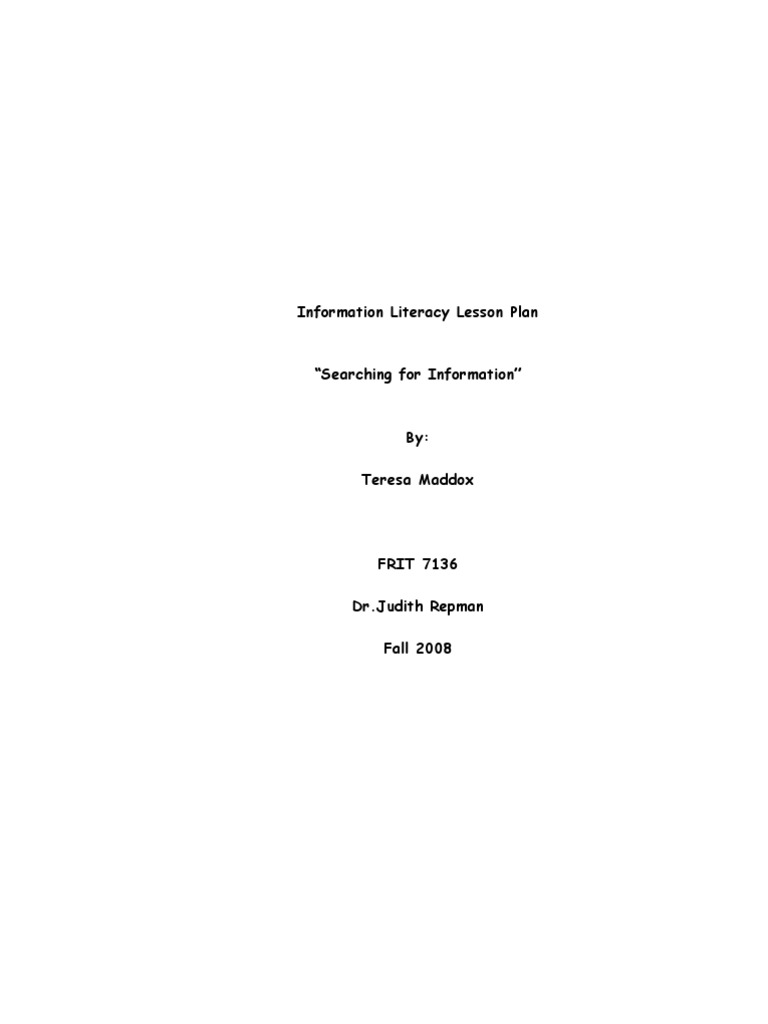 Information Literacy Lesson Plan | PDF
