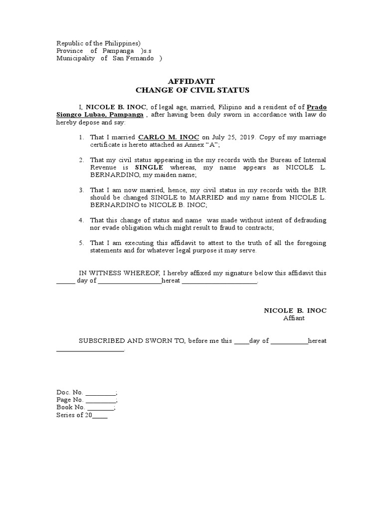 Affidavit of Change Status | PDF