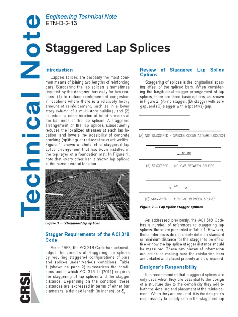 Staggered Lap Splices - ETN-D-2-13 PDF | PDF | Building Engineering ...