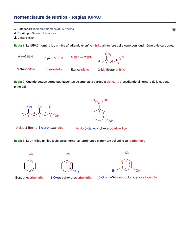 Nomenclatura de Nitrilos - Reglas IUPAC PDF | PDF