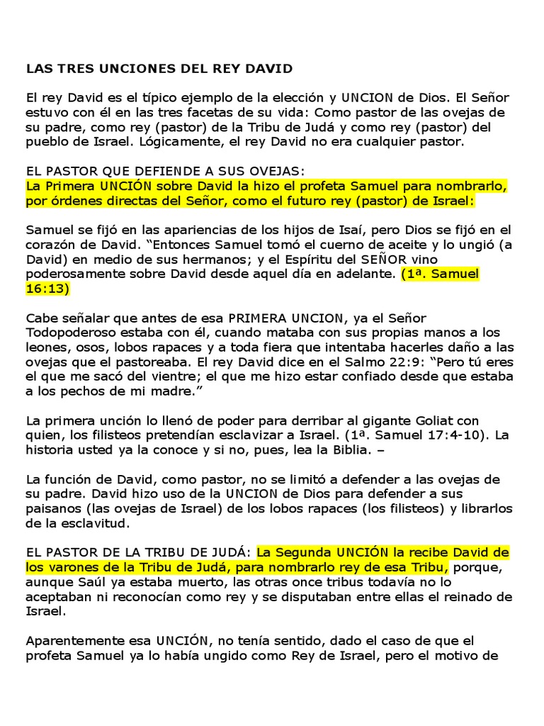 Las Tres Unciones Del Rey David | PDF | David | Saulo
