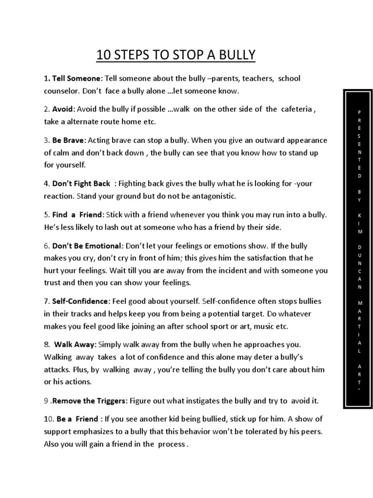 10 Steps to Stop a Bully | PDF | Bullying | Emotions
