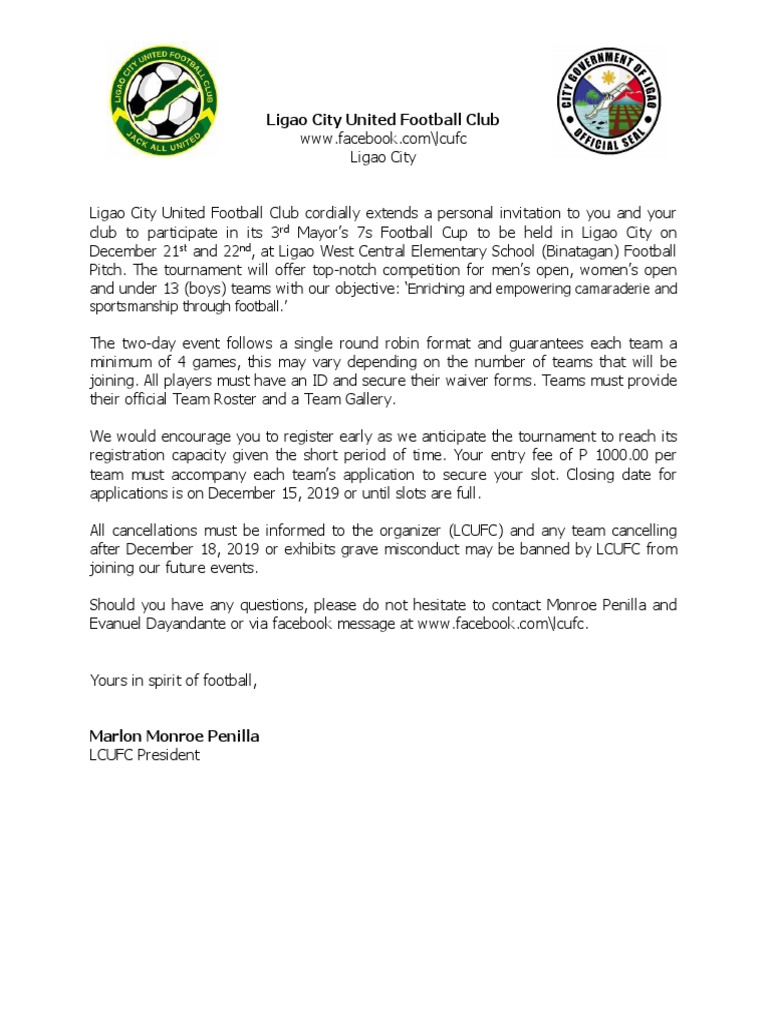 Invitation Letter Example | PDF | Sports & Recreation | Games & Activities