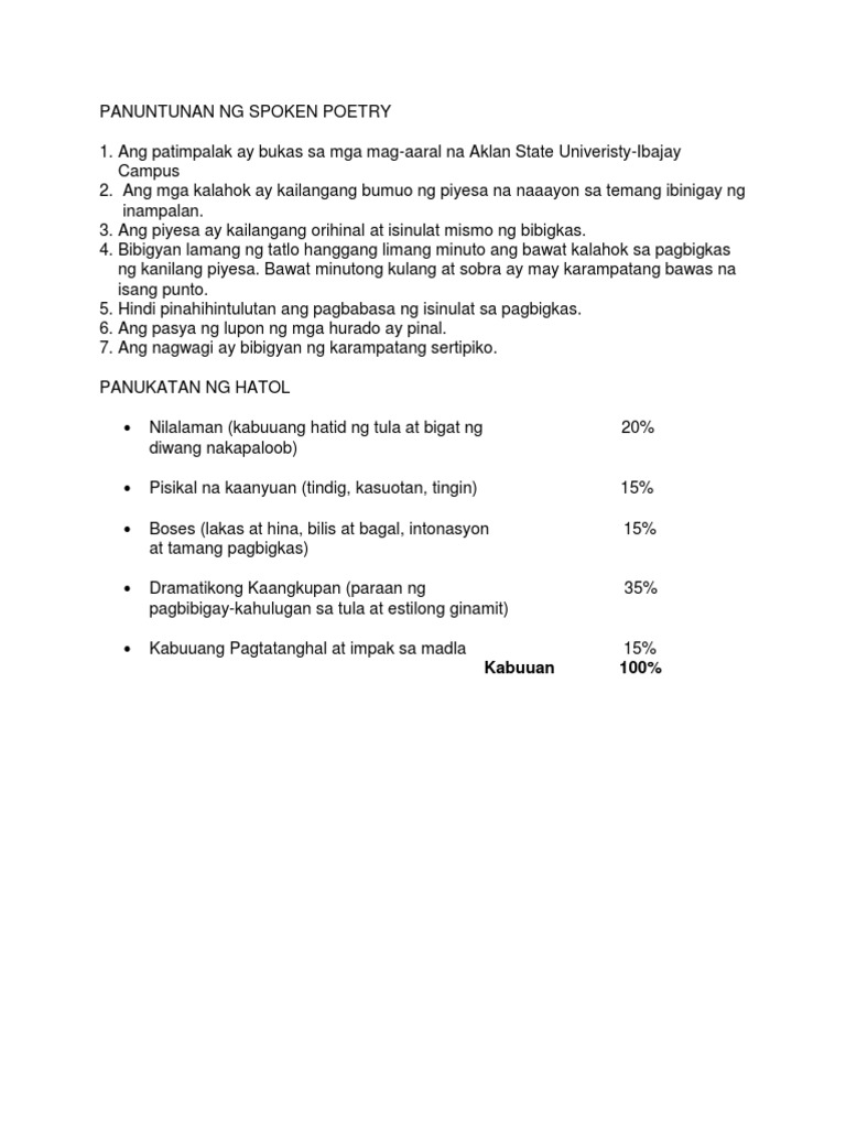 Spoken Poetry Criteria | PDF