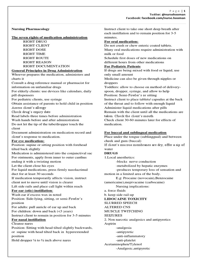 Nursing Pharmacology Handouts | PDF | Vitamin | Drugs