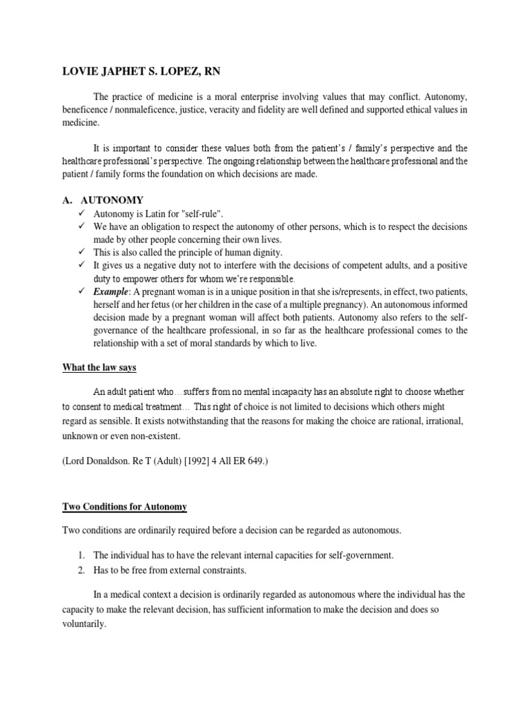 Autonomy & Veracity | PDF | Autonomy | Informed Consent