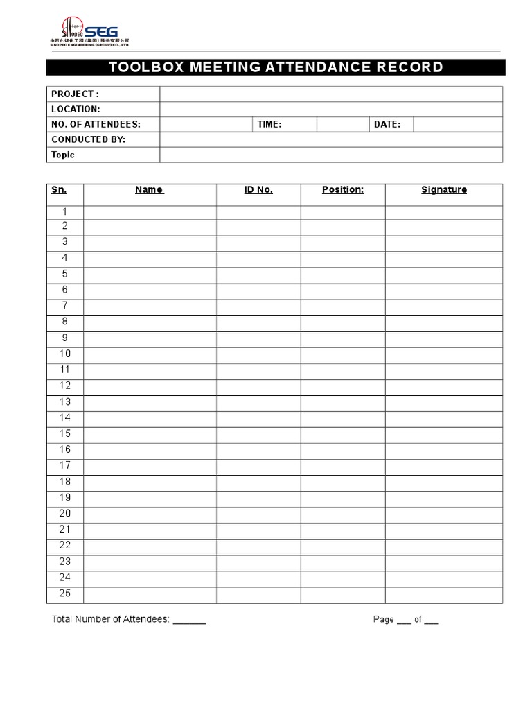 Toolbox Meeting Attendance Record | PDF