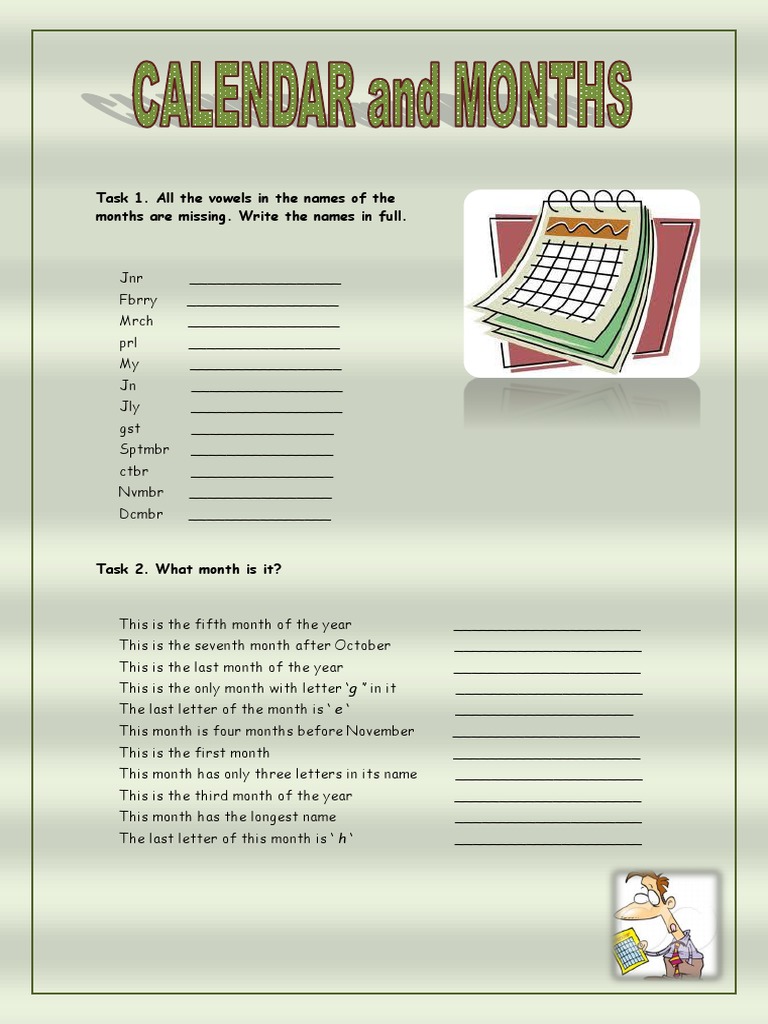 Calendar and Months Fun Activities Games Picture Dictionaries - 25854 | PDF