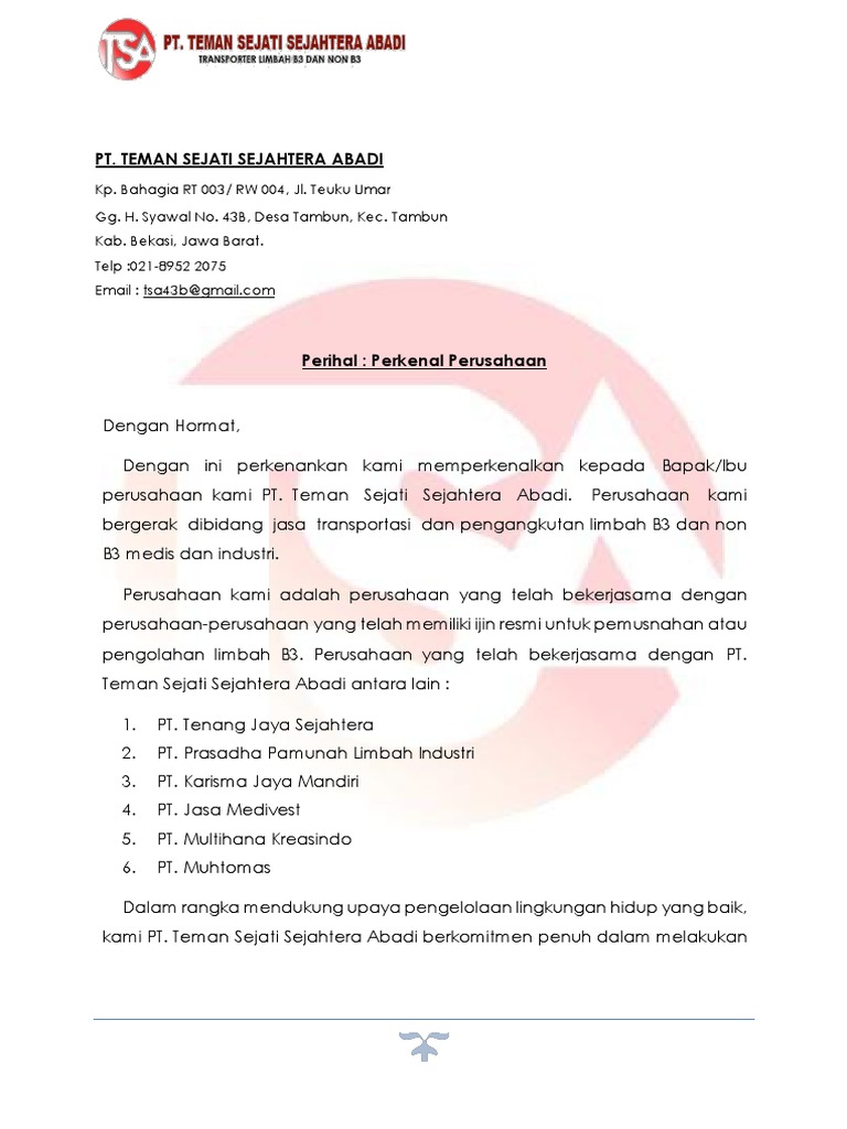 Surat Perkenalan Perusahaan Baru | PDF