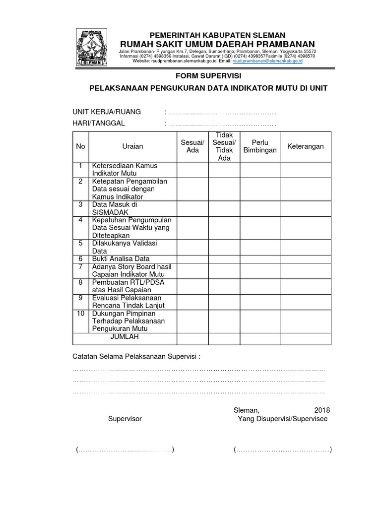 Form Supervisi PMKP | PDF