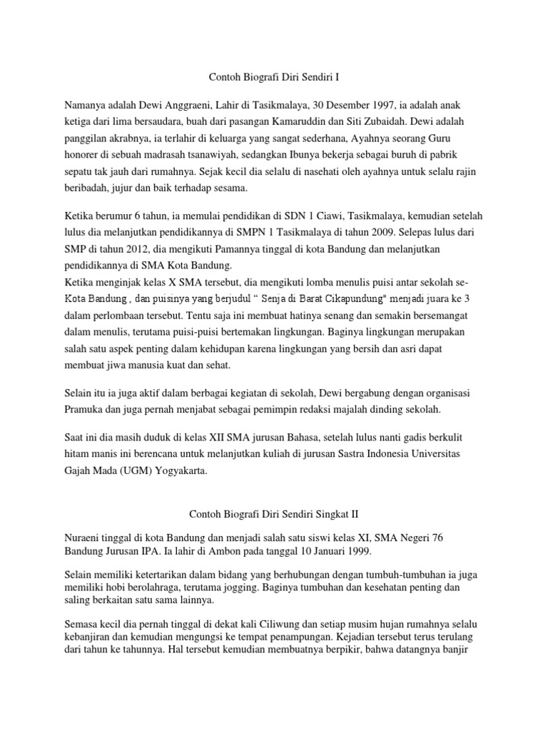 Contoh Biografi Diri Sendiri | PDF